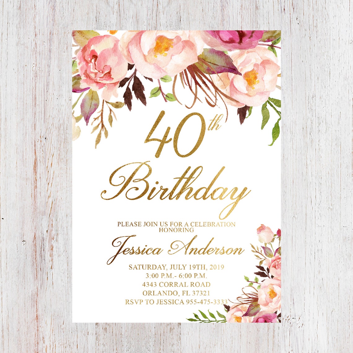 Female 40th Birthday Invitation Templates Printable Word Searches
