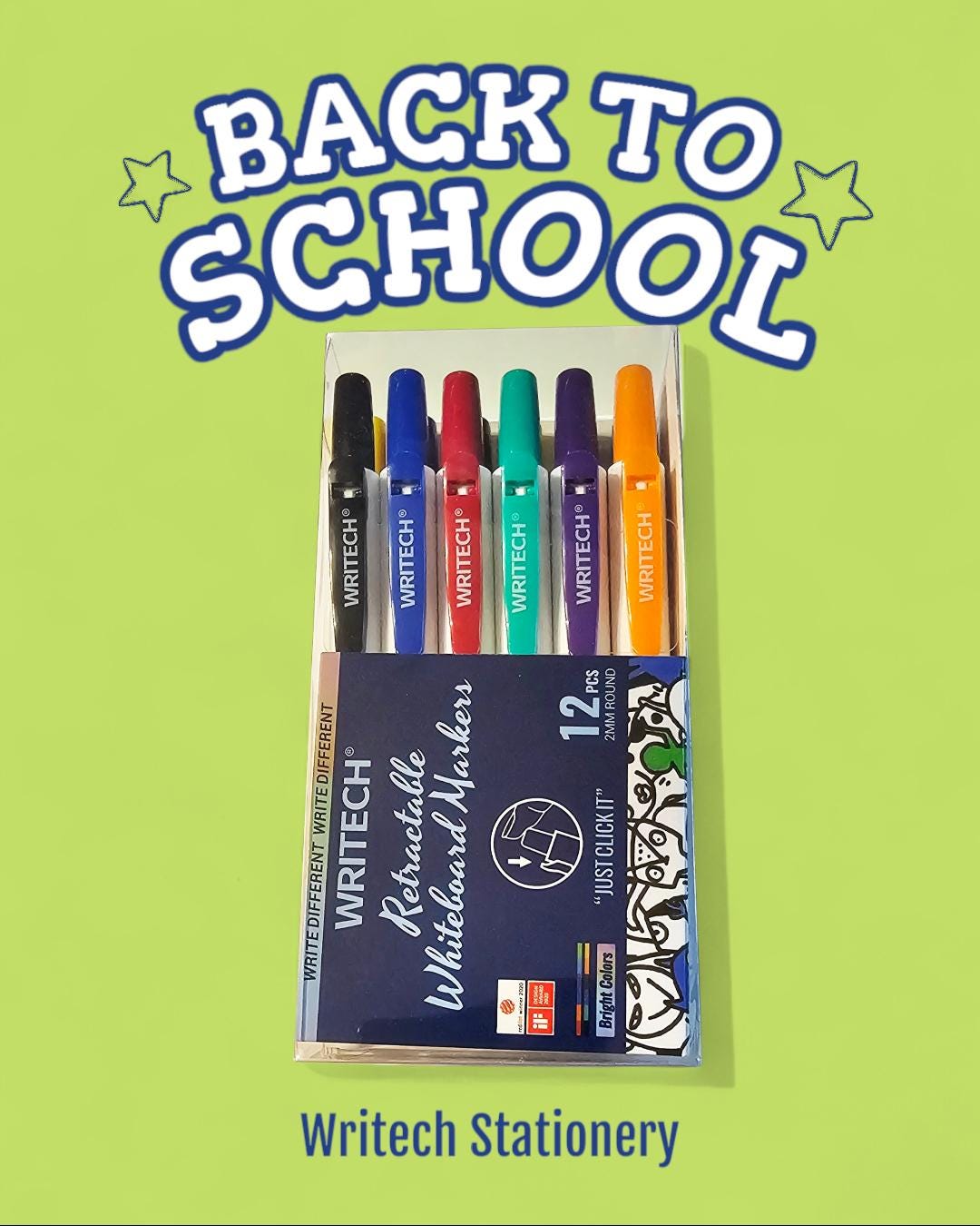 WRITECH Retractable Whiteboard Markers Asst Colours 12/pk School Office ...
