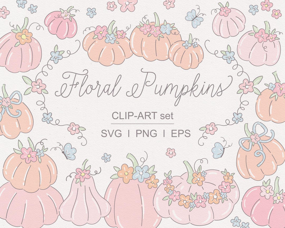 Pastel Floral Pumpkin Clipart Set | Grand Millennial Fall Pumpkins PNG ...