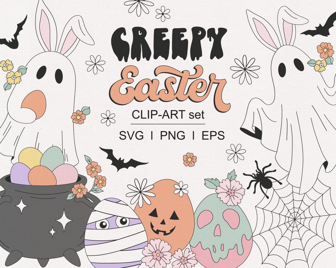 Cute Spooky Pastel Goth Creepy Halloween Easter Spring Bunny Ghost ...