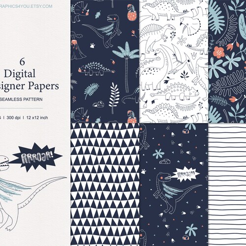 Dinosaur Watercolor Digital Paper Pack DINO Scrapbook Paper | Etsy