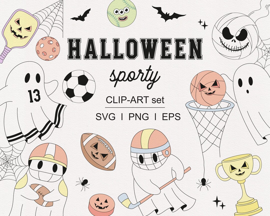 Sporty Halloween Ghosts Clipart Set | Cute Ghost PNG, Sports Halloween ...