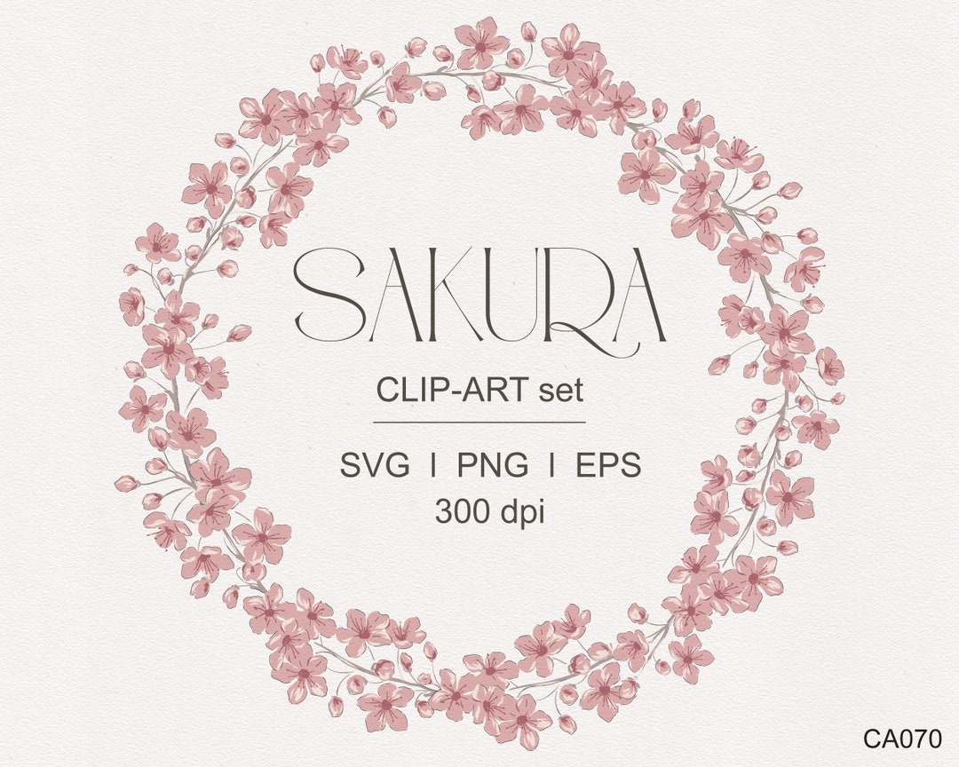Vintage Cherry Blossoms Sakura Frames Wreath Florals Digital Clipart ...