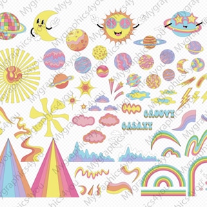 Retro Groovy Outer Space Astronaut Galaxy Extraterrestrial Alien UFO ...