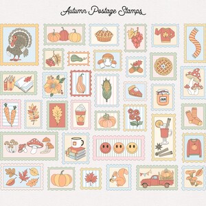 Autumn Postage Stamps Clipart Set, Cozy Fall Mail Art, Pumpkin Leaves ...
