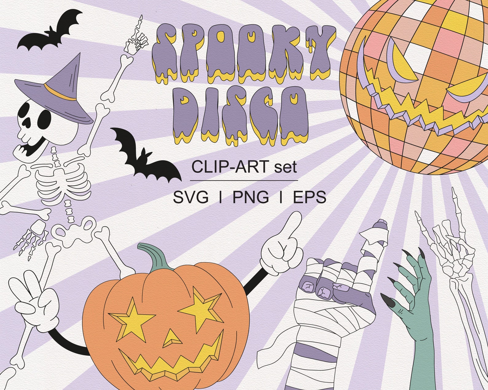 Groovy Halloween Spooky Creepy Disco Party Disco Ball Pumpkin Ghost ...