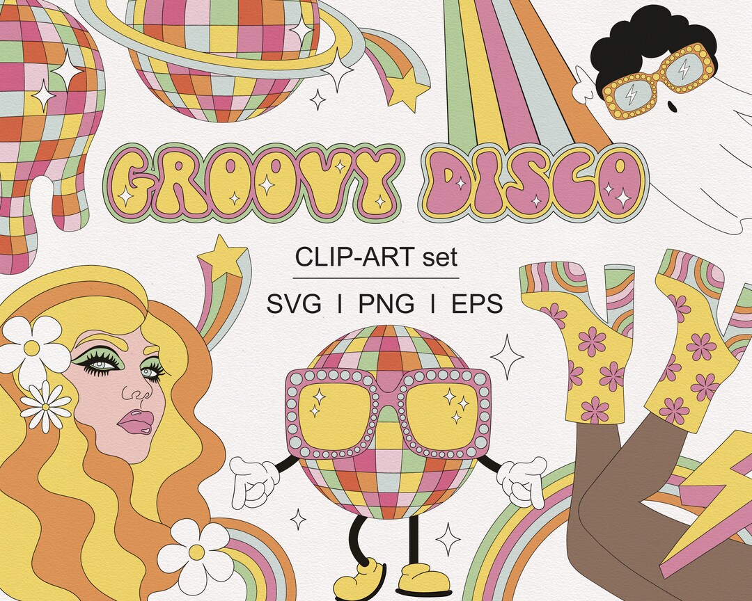 Retro Groovy Disco Party Disco Ball Disco Girl Disco Ghost Platform ...