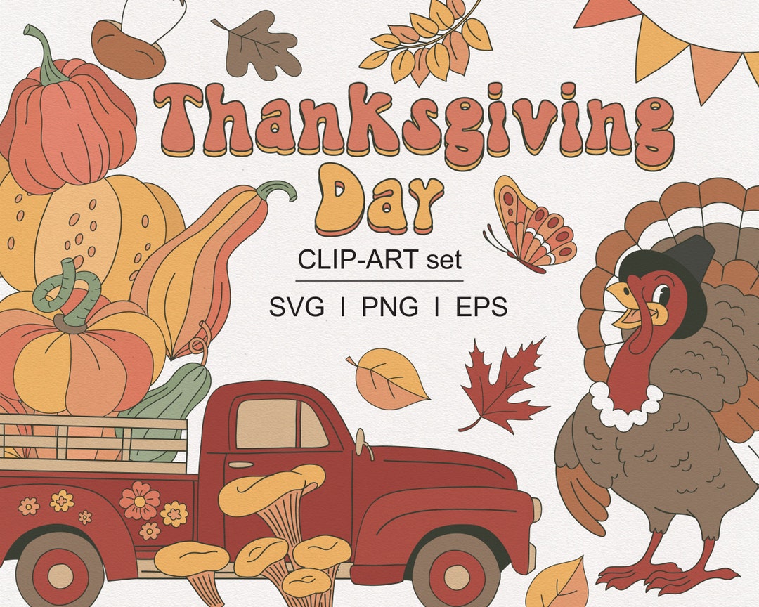 Thanksgiving Day Turkey Pumpkin Pie Autumn Leaves Mushrooms Harvest ...