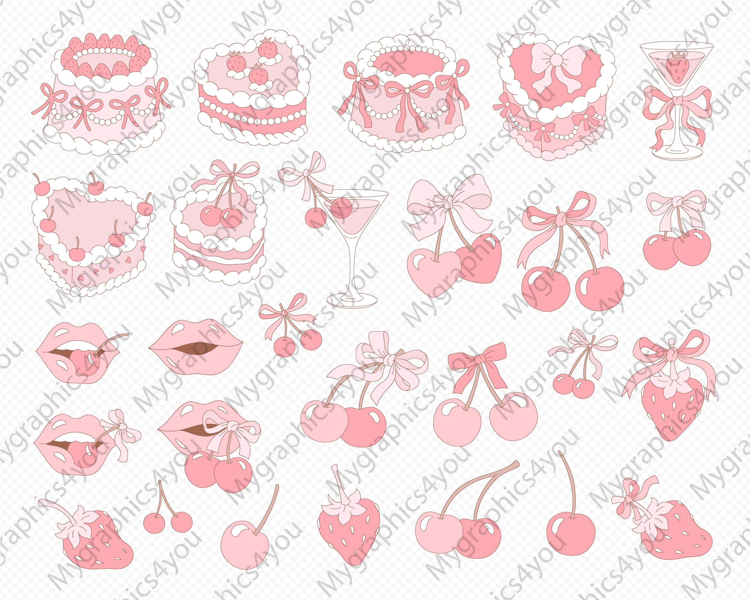 Pink Girly Coquette Valentines Day Ribbon Bow Cherry Strawberry Bow ...