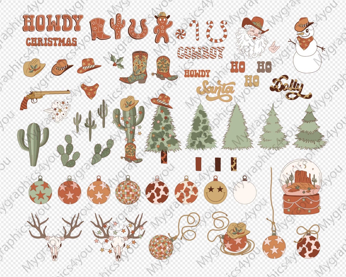 Western Christmas Cowboy Howdy Santa Gingerbread Man Cactus Cow Print ...