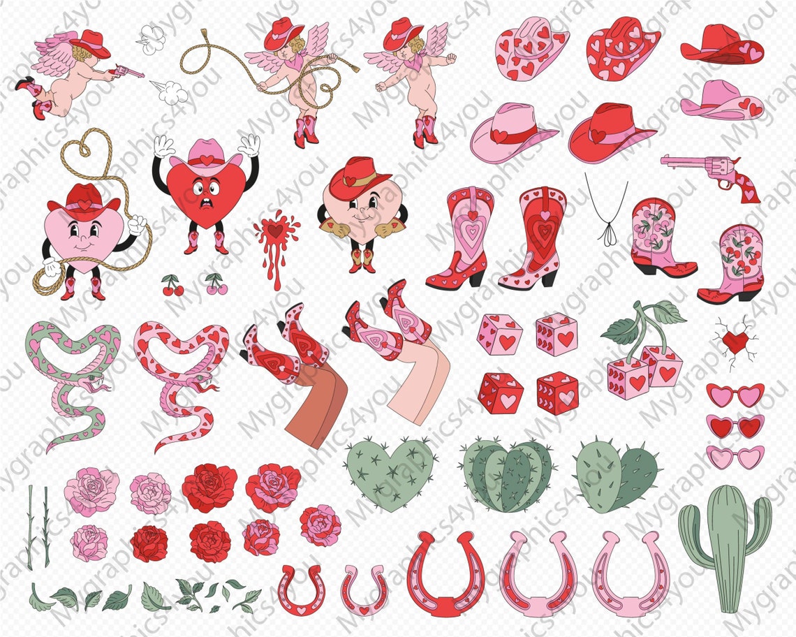Retro Western Howdy Valentines Day Cowboy Cupid Heart Cartoon - Etsy