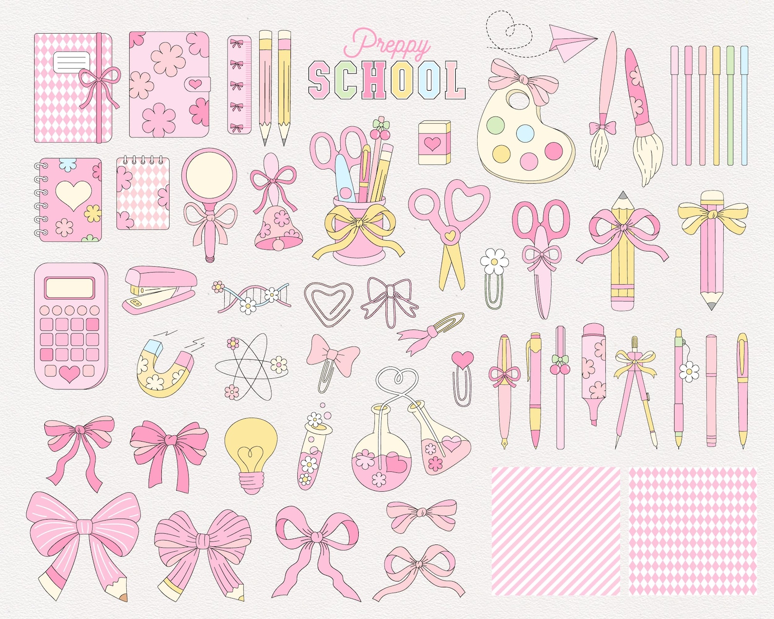 Preppy Coquette Pink Back to School Clipart – Pencil Bow Girlie School ...