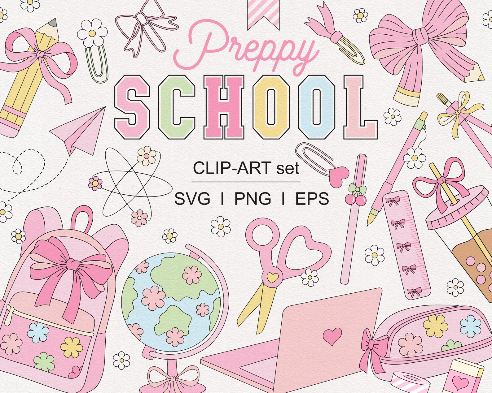 Preppy Coquette Pink Back to School Clipart – Pencil Bow Girlie School ...