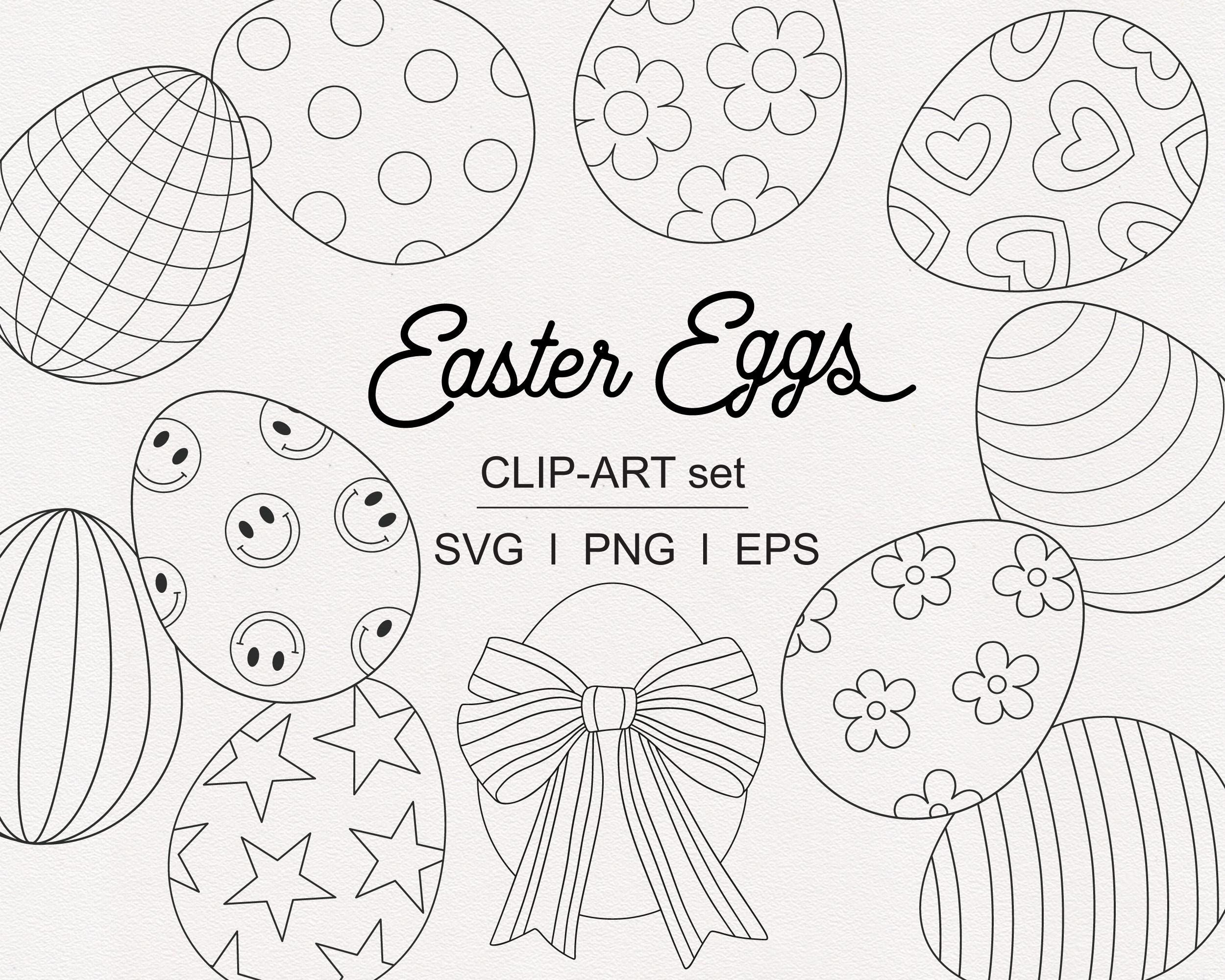 Easter Eggs Linear Graphics, Egg Outline Clipart Set, Easter Digital ...