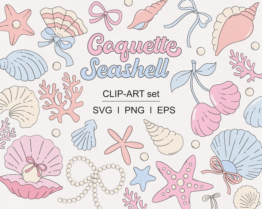 Retro Coquette Boho Seashell Bow Clipart – Pastel Coastal Summer Pngs ...
