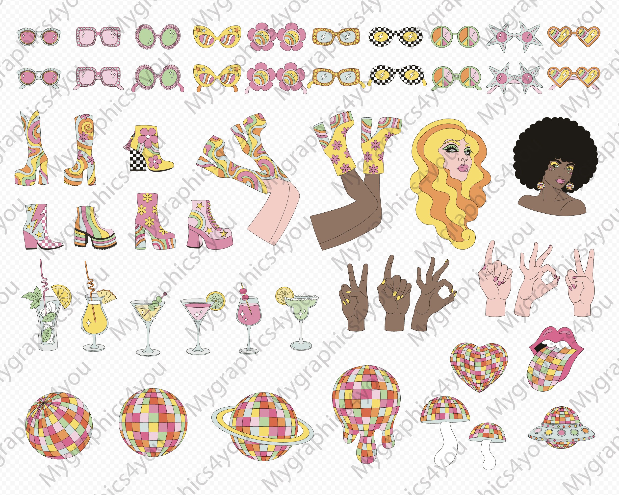 Retro Groovy Disco Party Disco Ball Disco Girl Disco Ghost Platform ...