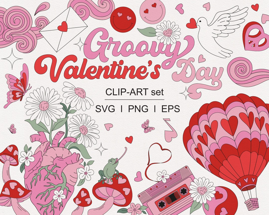 Retro 60s 70s Groovy Hippie Valentine’s Day Love Peace Smiley Shrooms ...