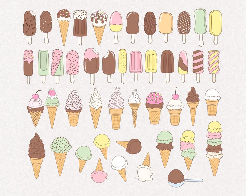 Ice Cream Clipart Set PNG | Ice Cream Bar Party, Sundae, Popsicles ...