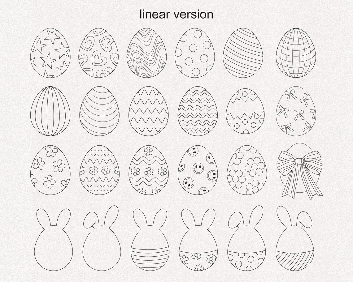 Easter Eggs Linear Graphics, Egg Outline Clipart Set, Easter Digital ...