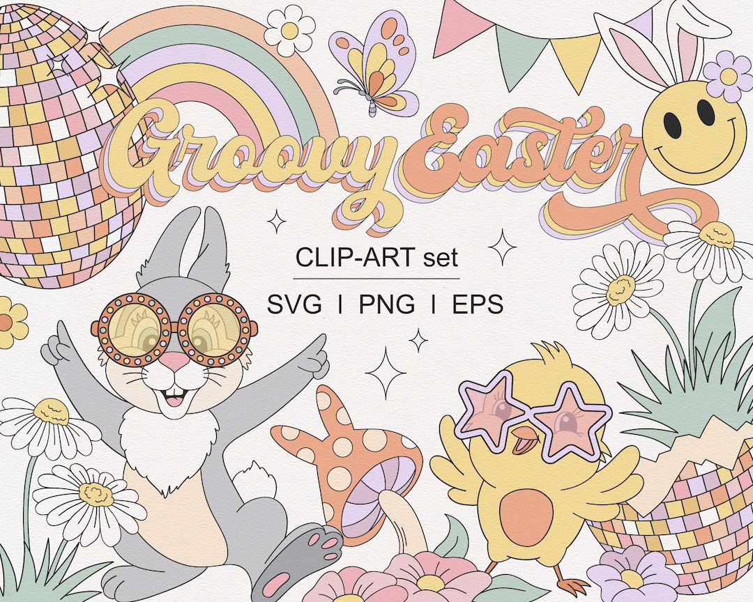 Retro Hippie Easter Groovy Chick Disco Bunny Babe Easter Eggs Dino ...