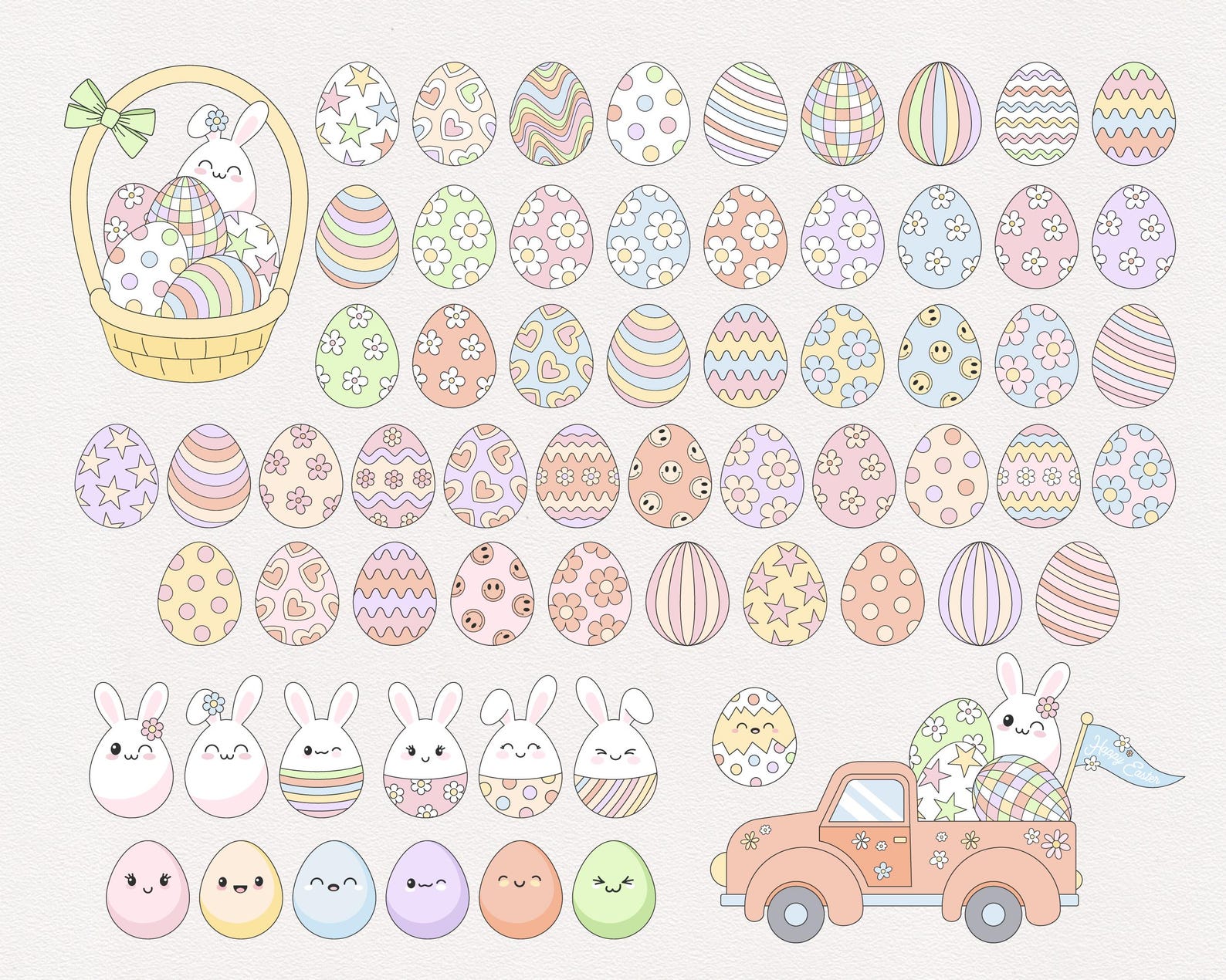 Pastel Easter Egg Hunt Clipart Kit | Spring Bunny PNG Set | Kawaii ...
