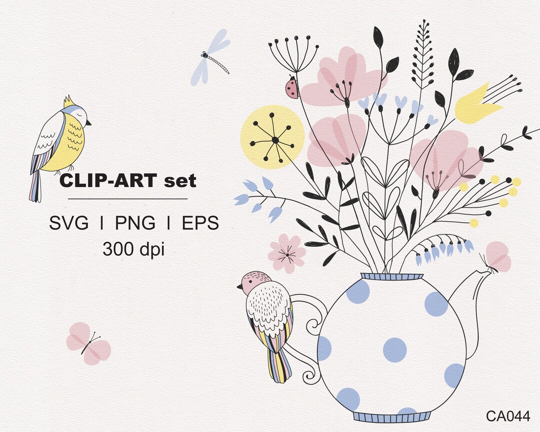 Spring Floral Wreath Bouquet Clipart Set Hand Drawn Botanical Doodle ...