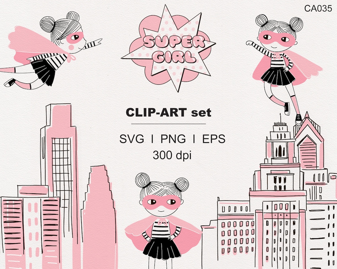 Super Hero Girl Digital Clipart Set SVG PNG Download Cute Super Girl ...