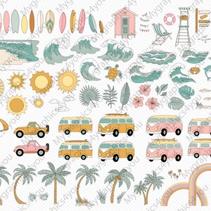 Retro Groovy Surfing Summer Beach, Surfboard, Palm, Sun, Shark, Happy ...