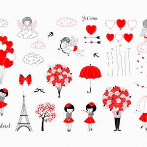 Red Valentines Day in Paris SVG PNG Clipart Set Download French Girl ...