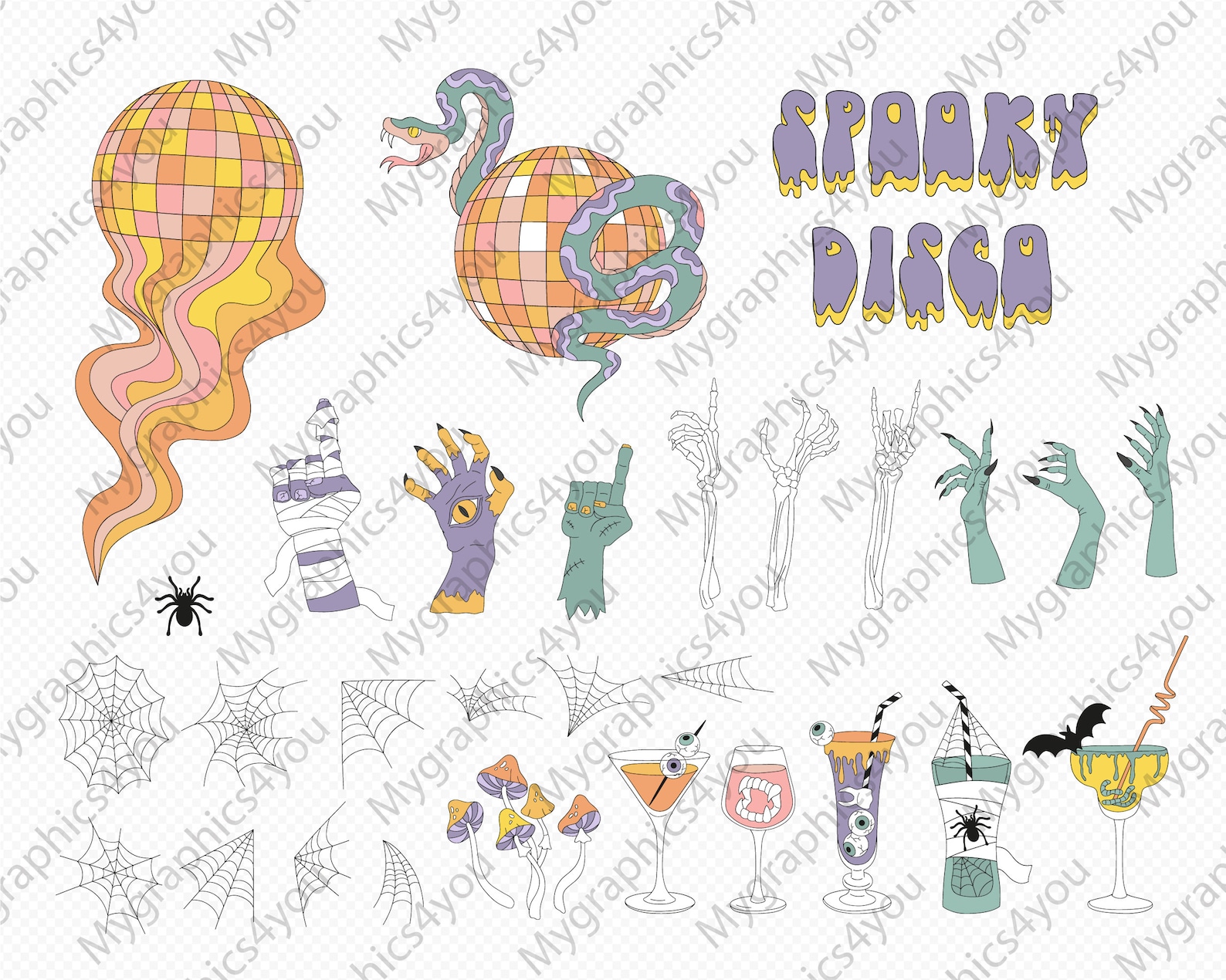 Groovy Halloween Spooky Creepy Disco Party Disco Ball Pumpkin Ghost ...