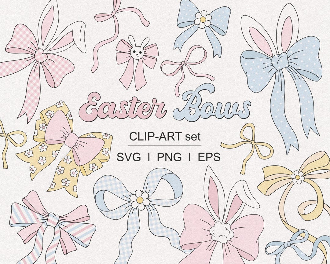 Easter Coquette Bows Clipart | Spring Bunny Ribbon Bows | Pastel Cute ...