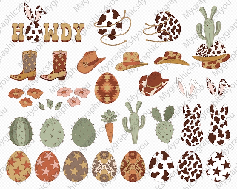 Retro Western Howdy Easter Bunny Cowboy Chick Eggs Hunting - Etsy