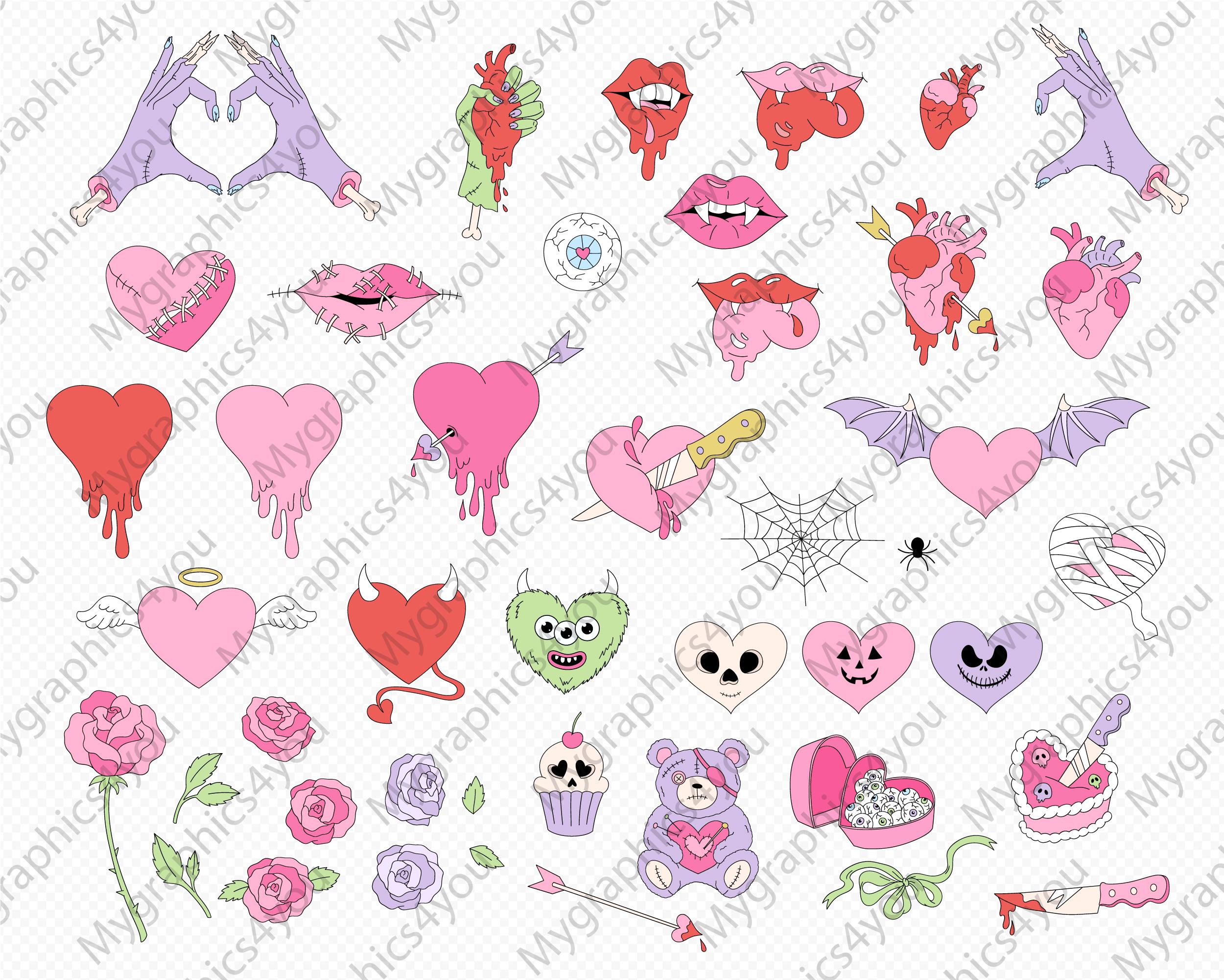 Spooky Pastel Goth Creepy Valentines Day Ghost Skeleton Cupid Scull ...