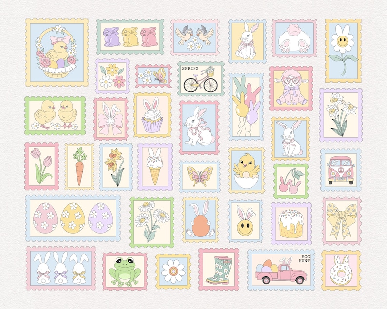 Easter Postage Stamp Clipart | Spring Mail & Easter Stamps | Vintage ...