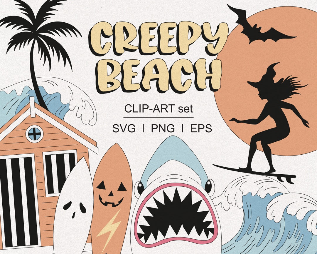 Halloween Spooky Creepy Beach Season Goth Summer Vacation Surf Wave ...