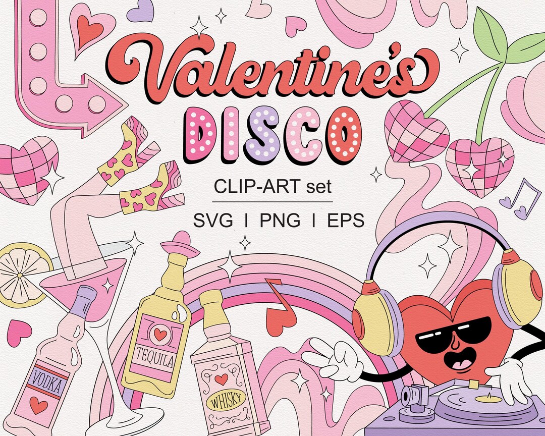 Groovy Valentines Disco Party Cupid Dance Dj Alcohol Drinks Light ...