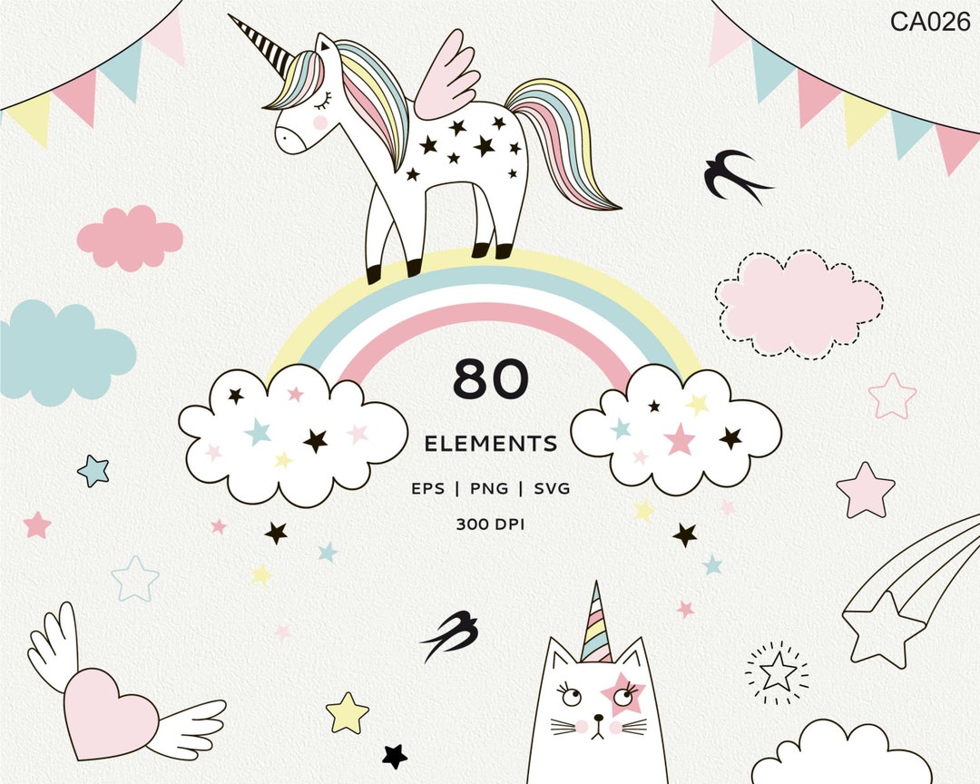 Whimsical Unicorn Vector Clipart Unicorn Magic Svg Pastel Rainbow Svg ...