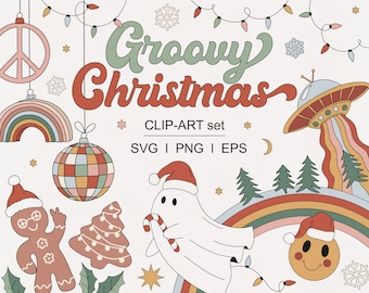Retro Groovy Christmas Clipart Christmas Clipart Retro - Etsy