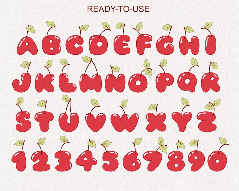 Cherry on Top Birthday Alphabet PNG | Cherry Monogram Letters & Numbers ...