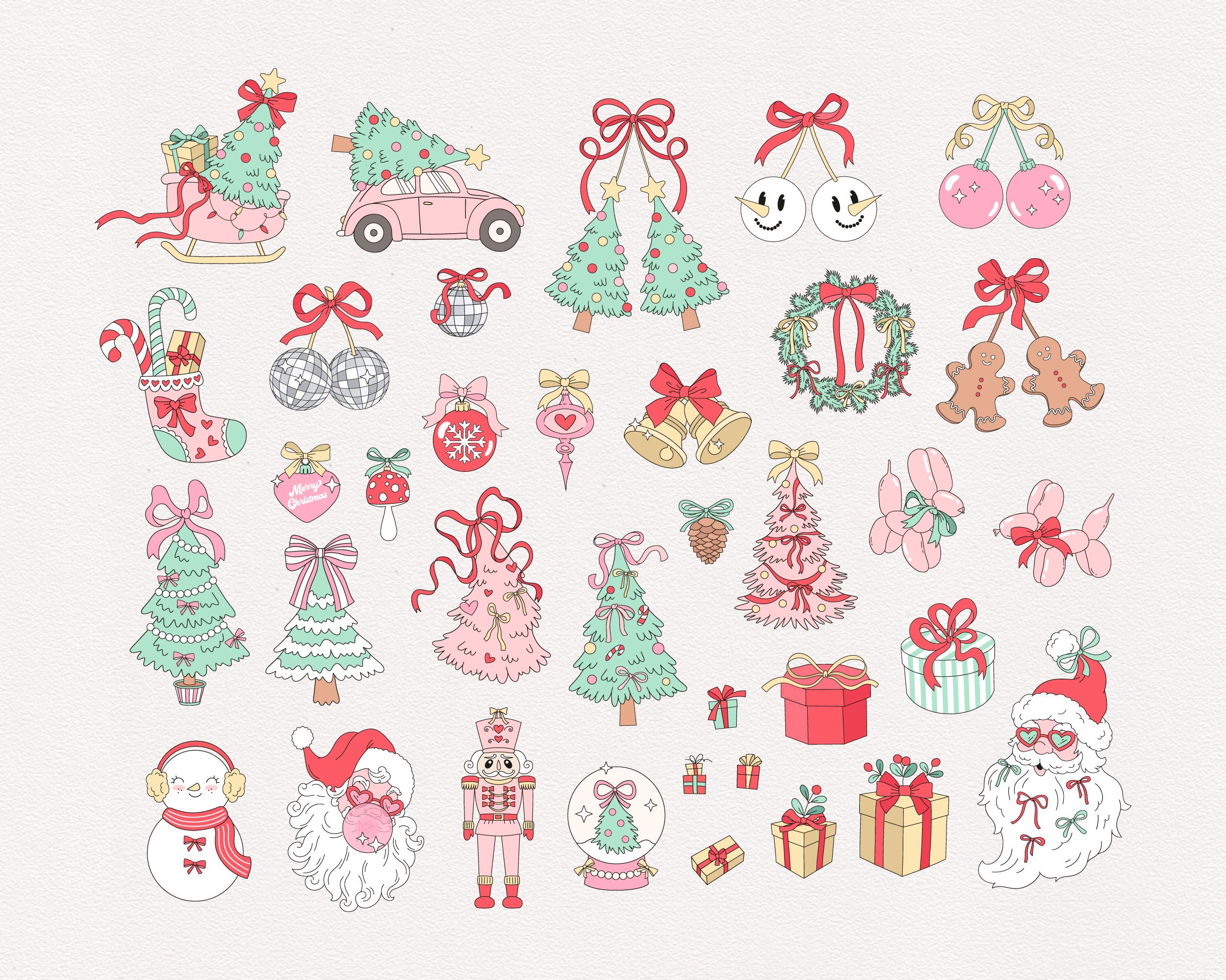 Preppy Girly Coquette Christmas Clipart Set | Pink Holiday Aesthetic ...