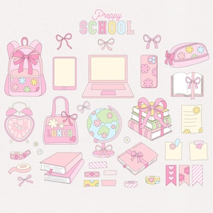 Preppy Coquette Pink Back to School Clipart – Pencil Bow Girlie School ...