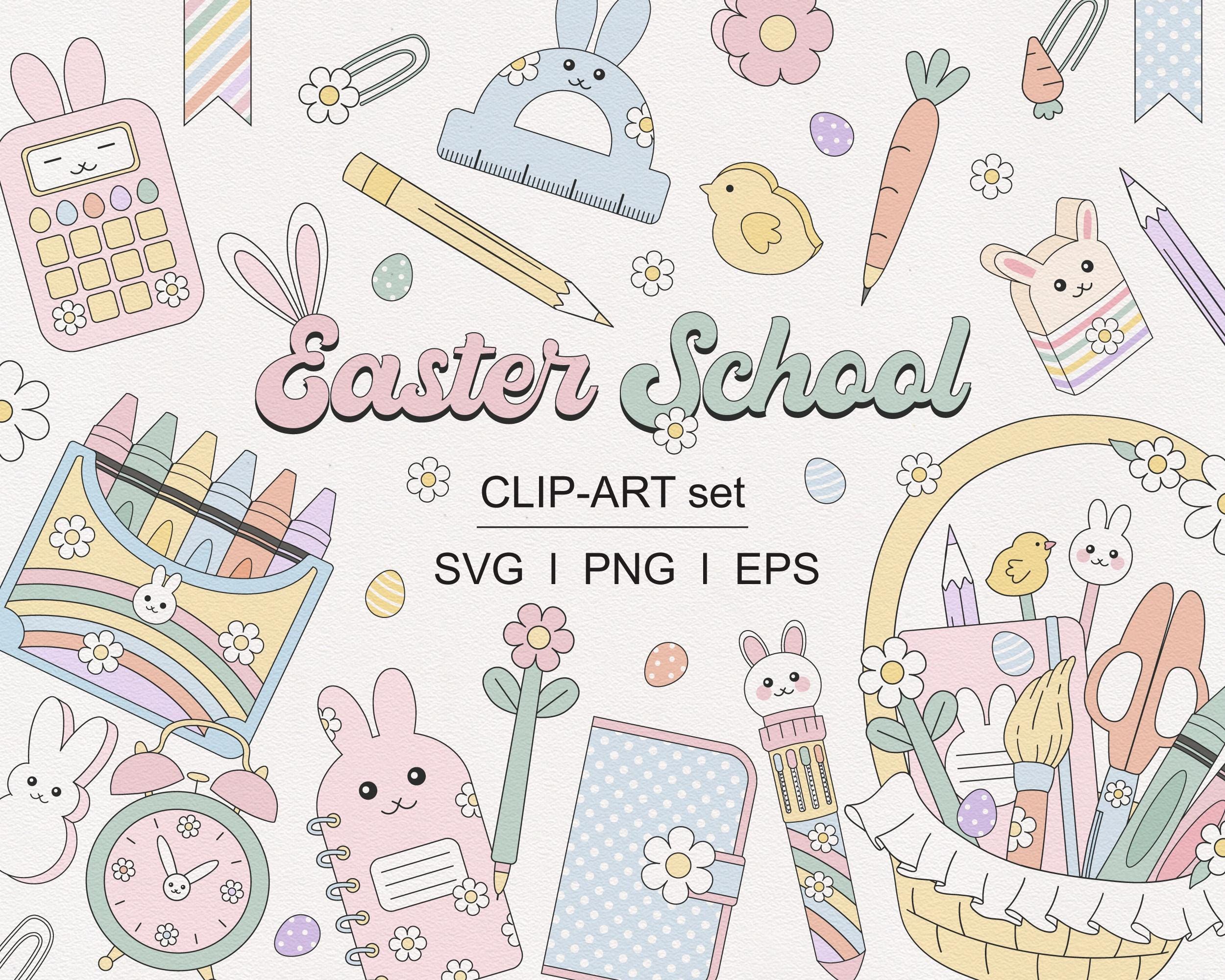 Pastel Easter School Clipart | Spring Bunny Classroom Set | Cute School ...