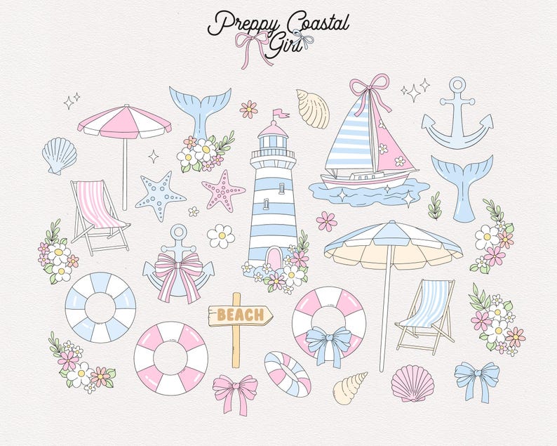 Preppy Coastal Girl Aesthetic, Coquette Girly Summer Beach Elements ...