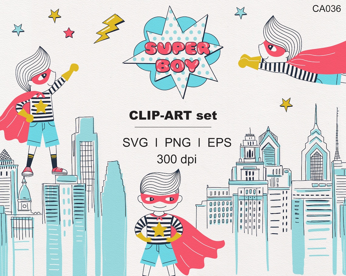 Super Hero Boy Digital Clipart Set SVG PNG Download Cute Super | Etsy