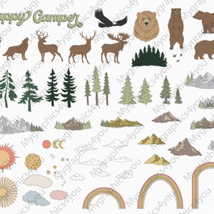 Happy Camper National Forest Camping Tent Campfire Caravan Mountain ...