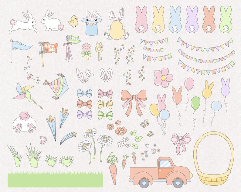 Pastel Easter Egg Hunt Clipart Kit | Spring Bunny PNG Set | Kawaii ...