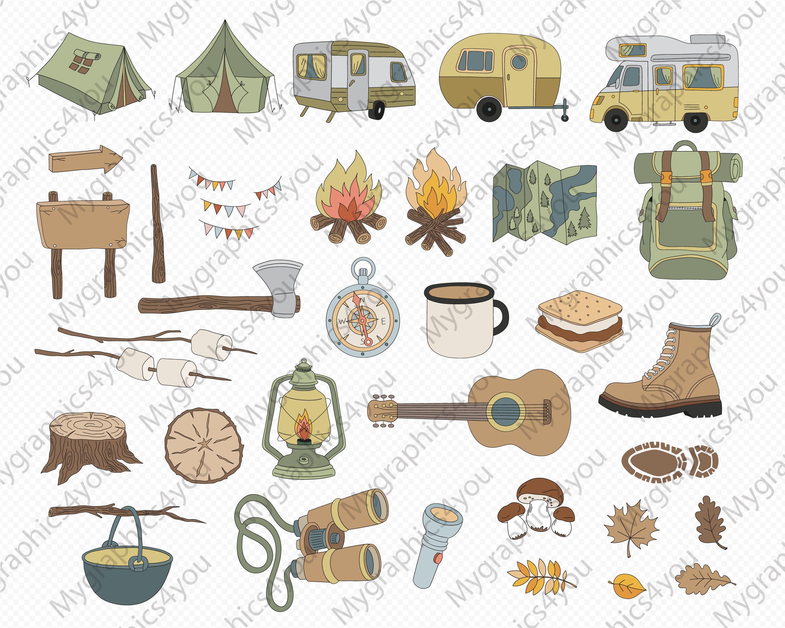 Happy Camper National Forest Camping Tent Campfire Caravan Mountain ...