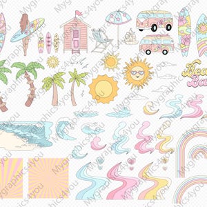 Cute Coquette Beach Girl Clipart Set | Pastel Summer Aesthetic PNG ...