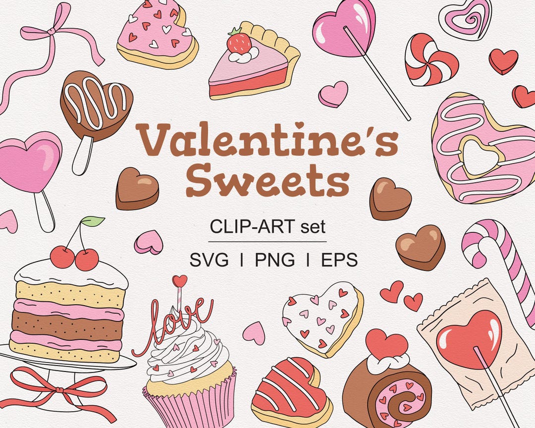Valentines Sweets Clipart | Cute Valentine Desserts & Treats | Pastel ...
