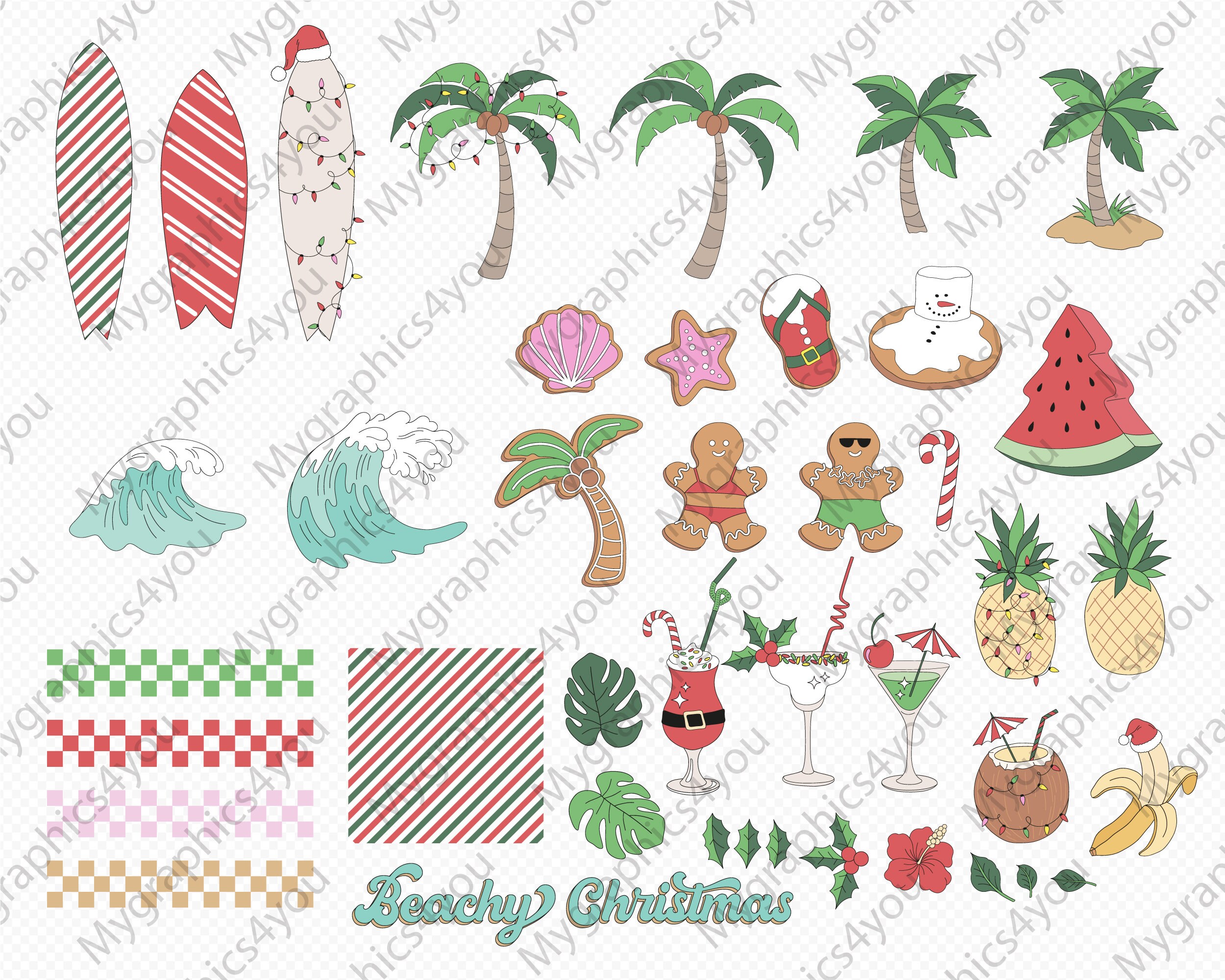 Tropical Beach Christmas in July Surf Santa Palm Flamingo Cocktail ...